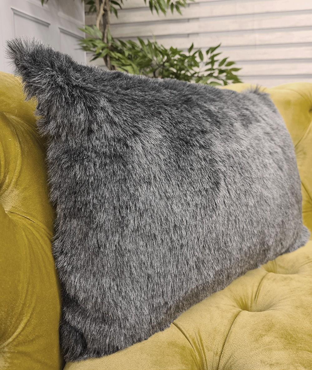 Chessington Grey Rectangular Cushions | Rectangular Grey Fur Cushions
