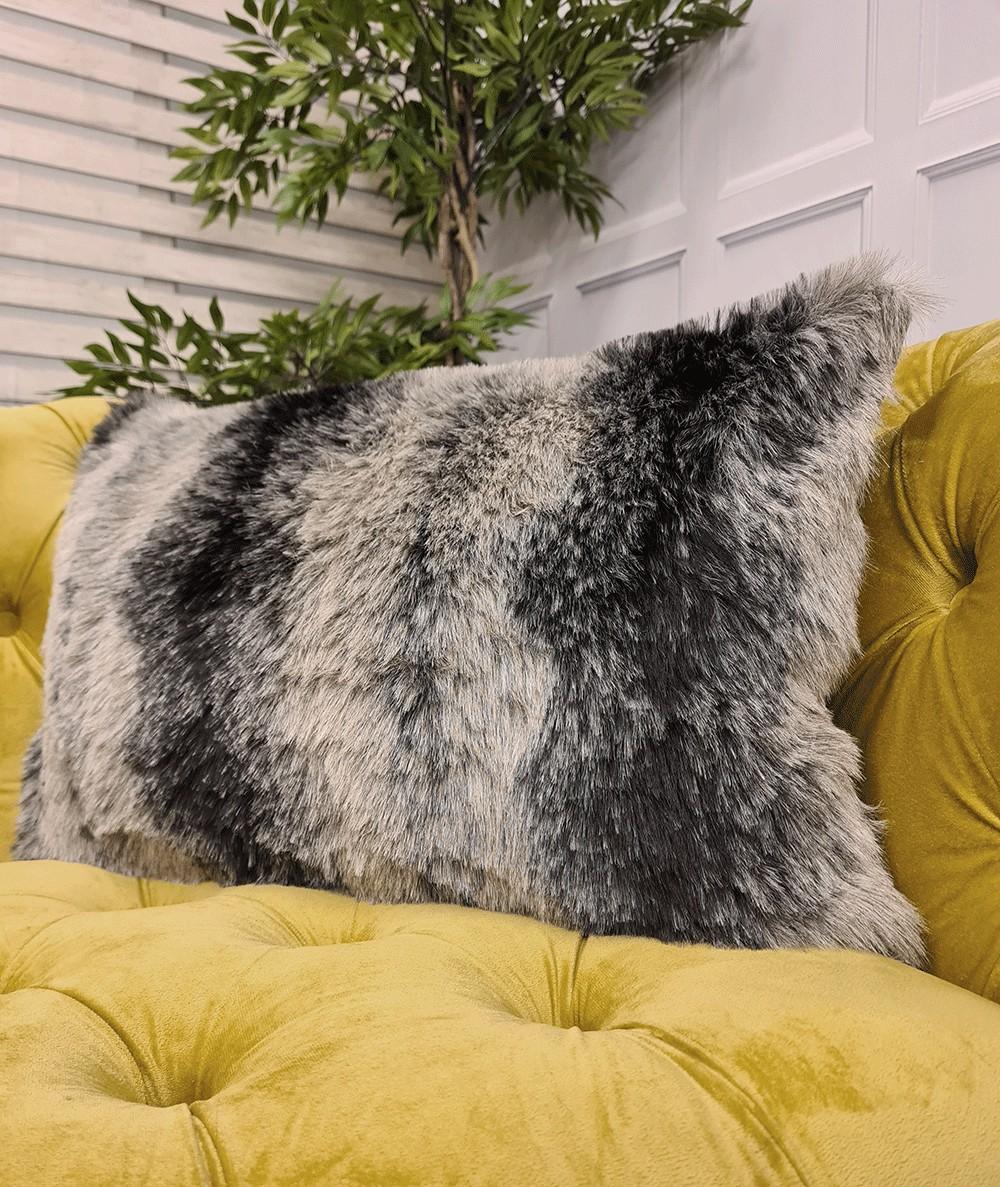 Ashford Black Rectangular Fur Cushion | Rectangular Faux Fur Cushion