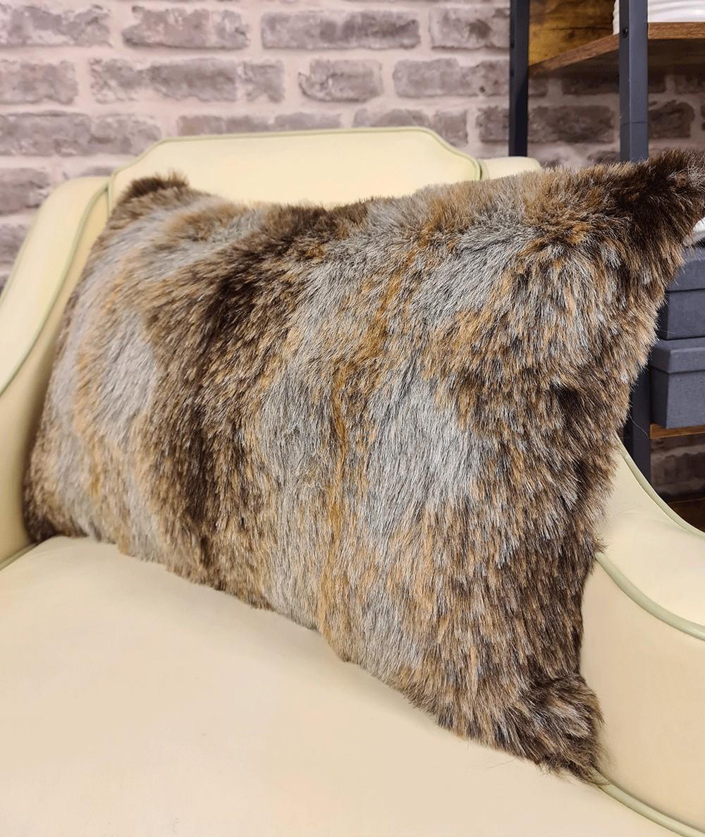 Ashford Grey Brown Rectangular Cushion | Rectangular Faux Fur Cushion
