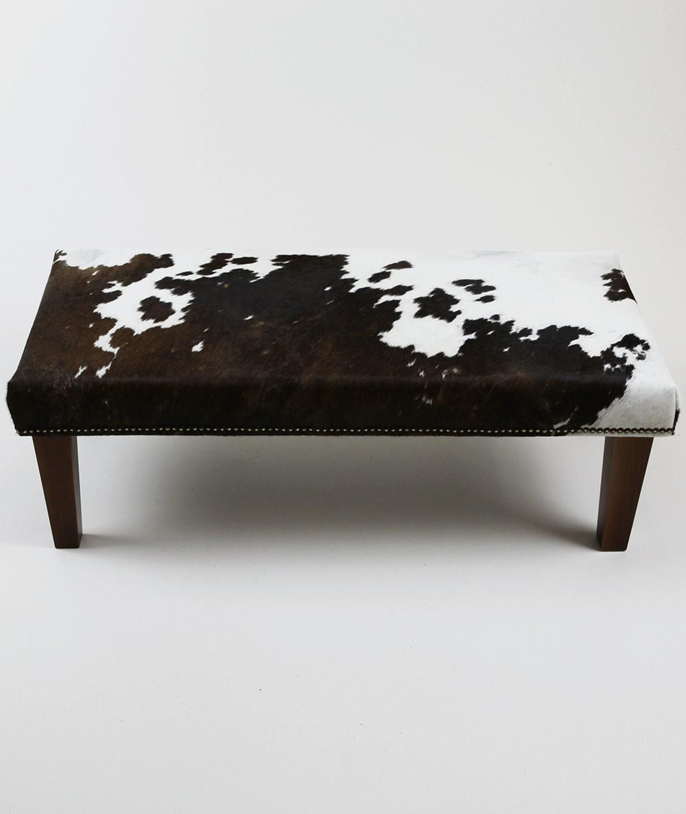 Extra Large Brown & White Cowhide Footstool | Real Cow Hide Foot Stool
