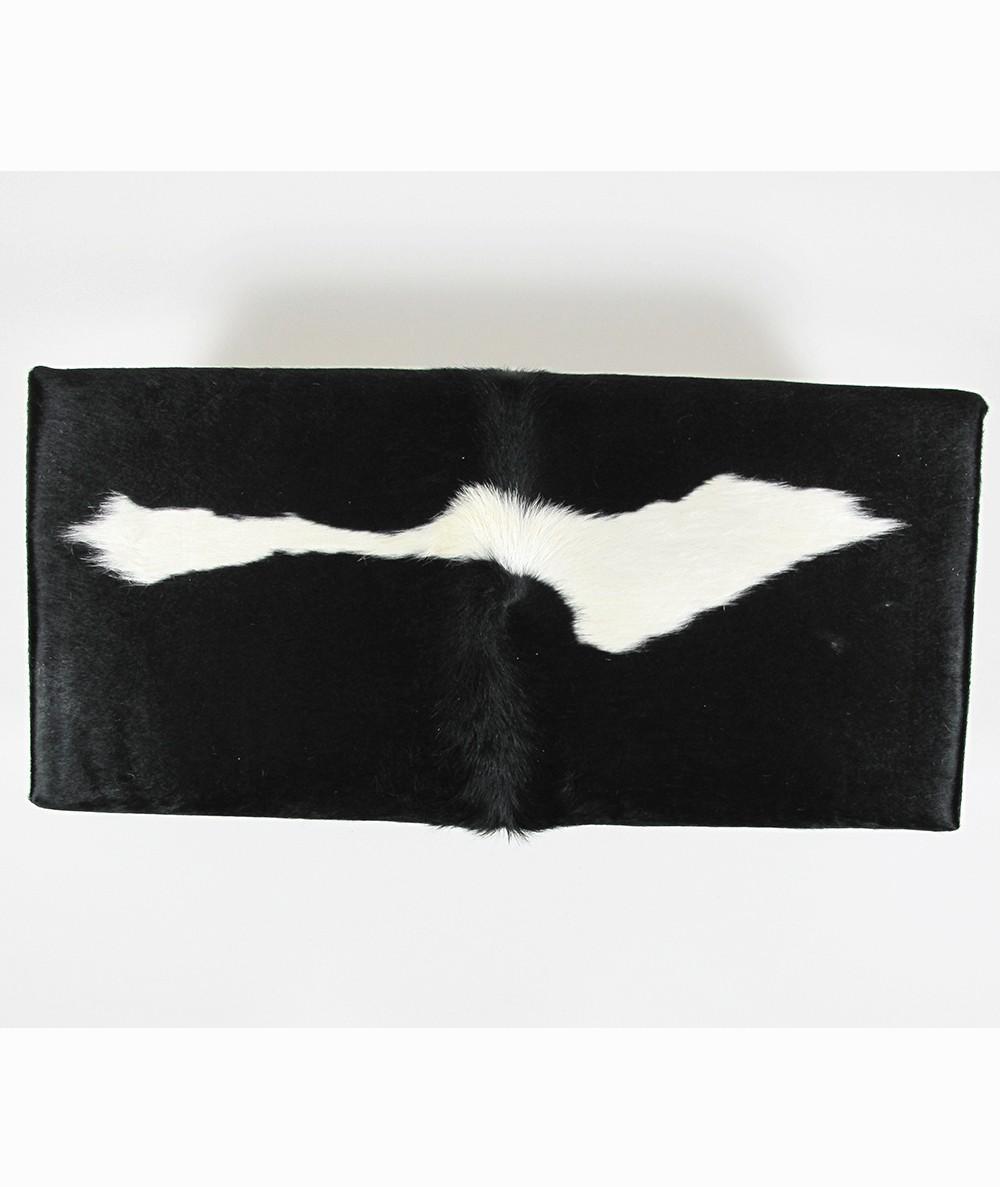 Extra Large Black & White Footstool | Rectangular Cow Hide Foot Stool