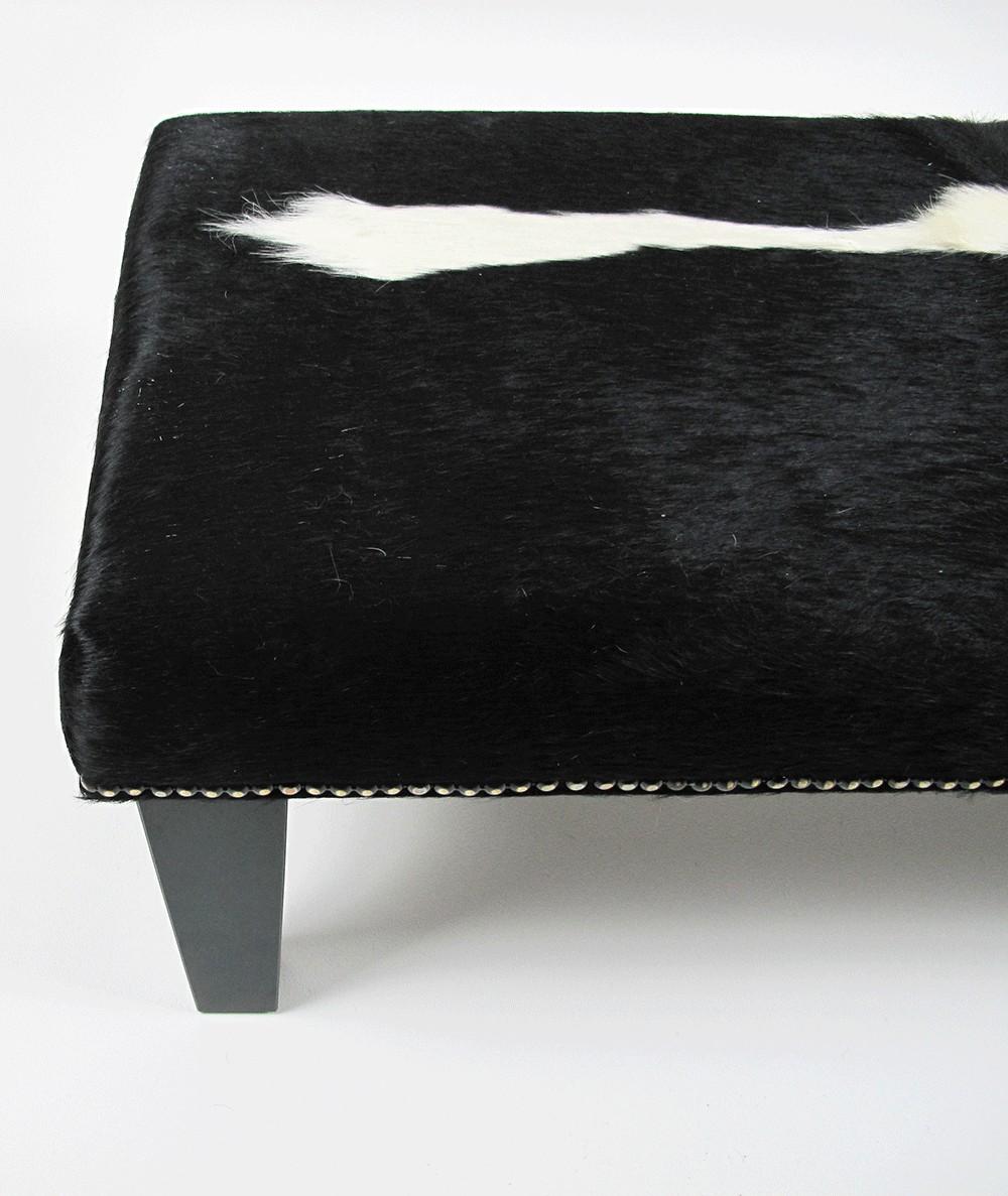 Extra Large Black & White Footstool | Rectangular Cow Hide Foot Stool
