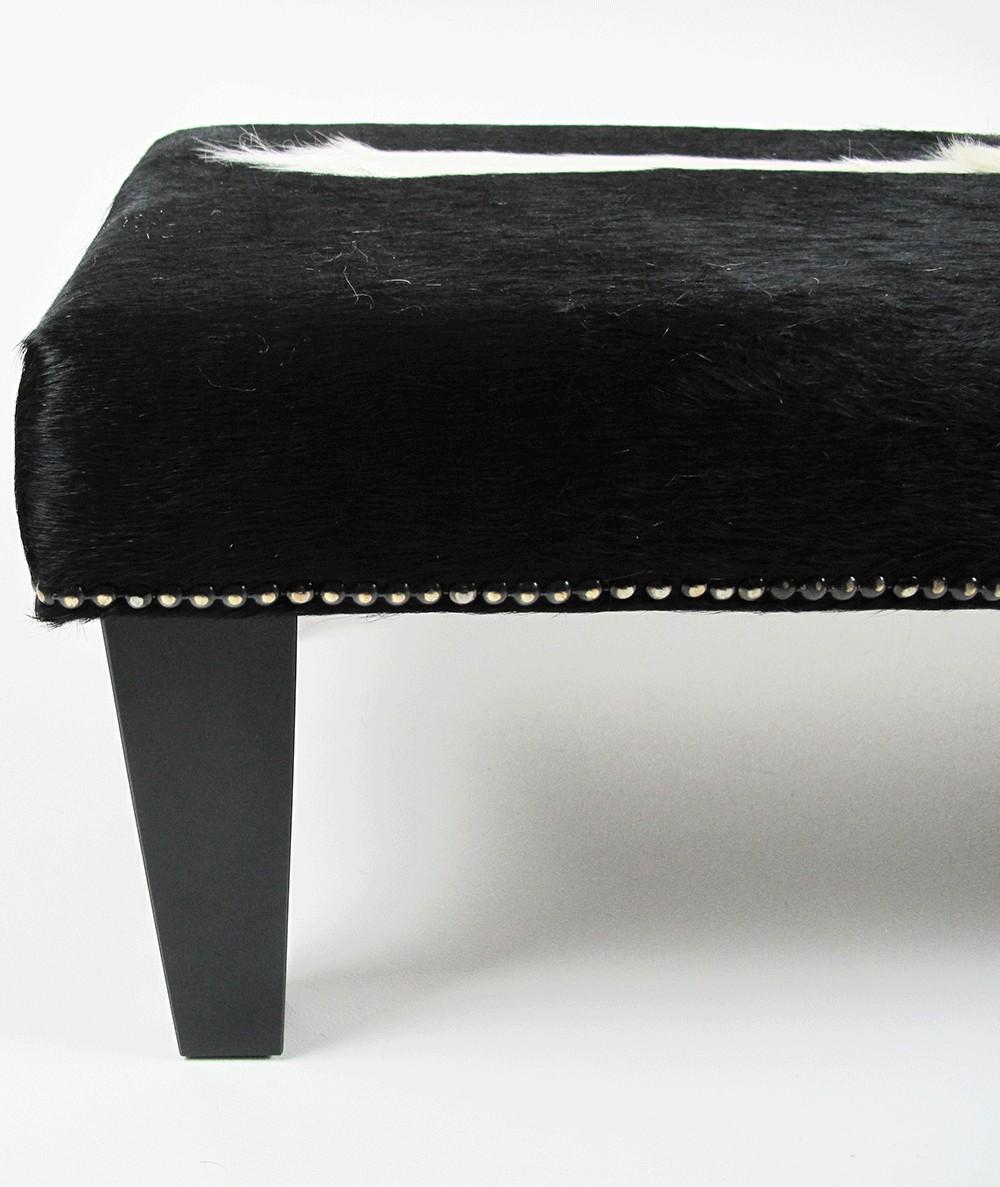 Extra Large Black & White Footstool | Rectangular Cow Hide Foot Stool