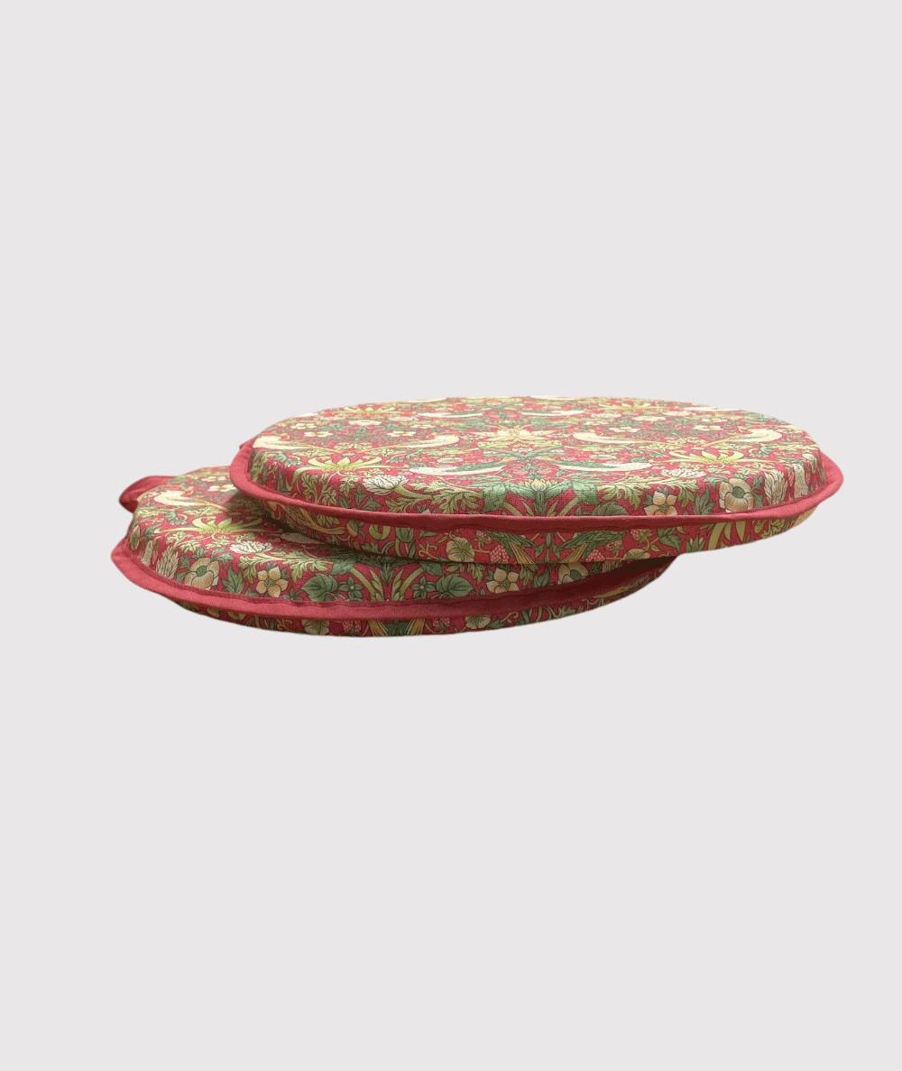 Round Bistro Strawberry Thief Crimson Seat Pad | Red Bistro Chair Pads