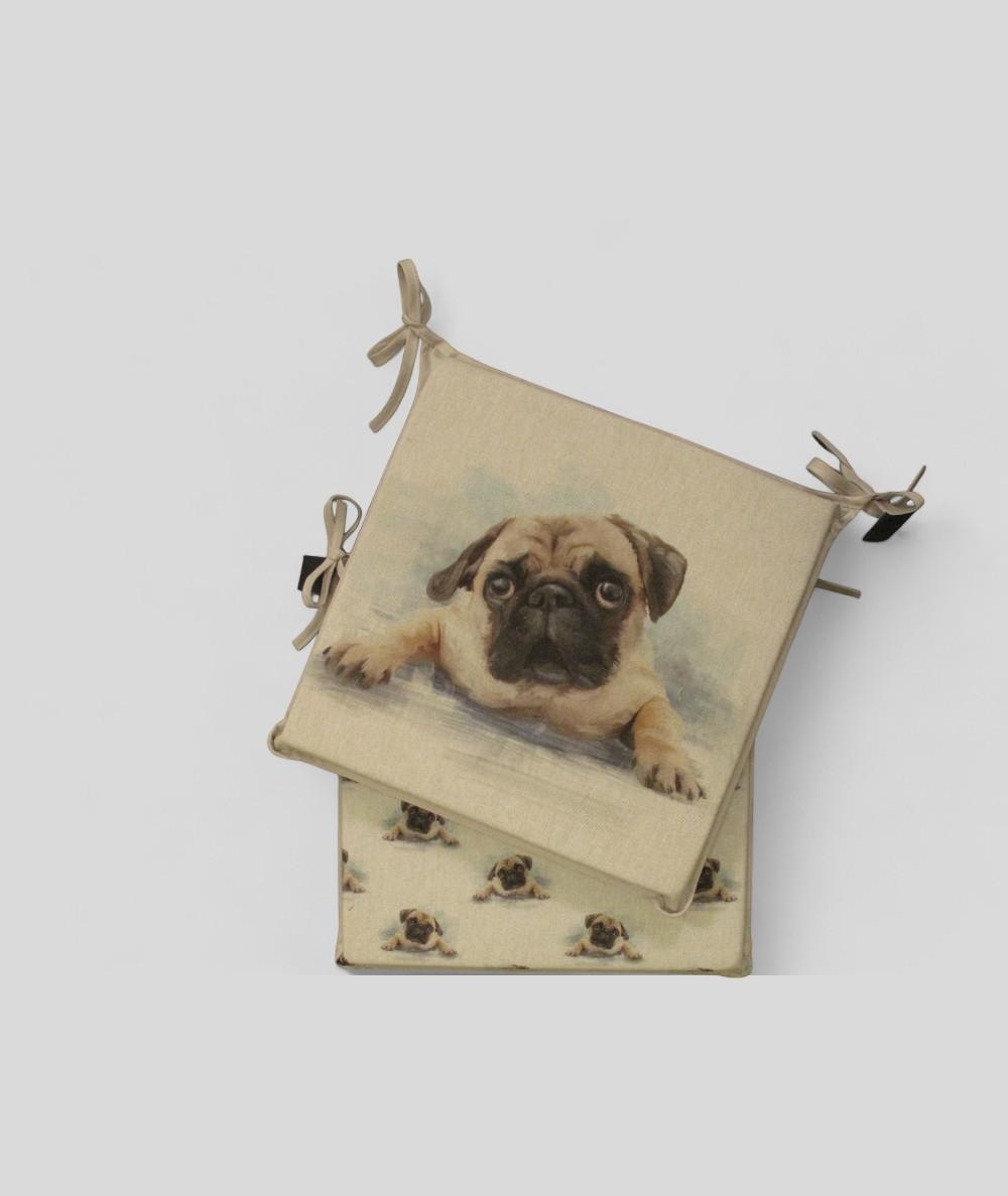 Large Pug Reversible Square Seat Pads | Set of 2, 4, 6 or 8 Chair Pads